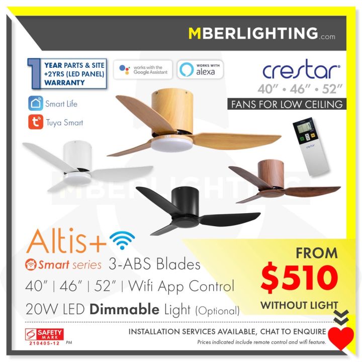 [SMART Quiet Fan] CRESTAR Altis+ Smart Ceiling Fan: 40"/46"/52" 3Blades ...
