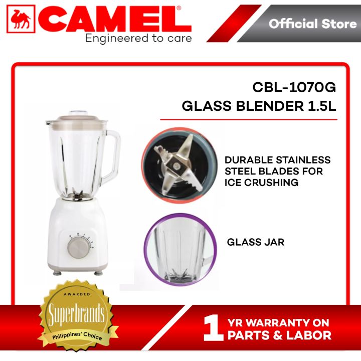 Camel CBL-1070G 4-Speed + Pulse Function Glass Blender 1.0L with Stainless Steel Blades (White ...
