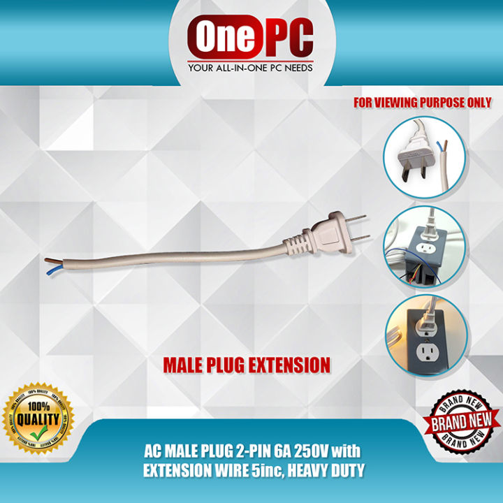 AC MALE PLUG 2-PIN 6A 250V with EXTENSION WIRE 5inc, HEAVY DUTY | Lazada PH