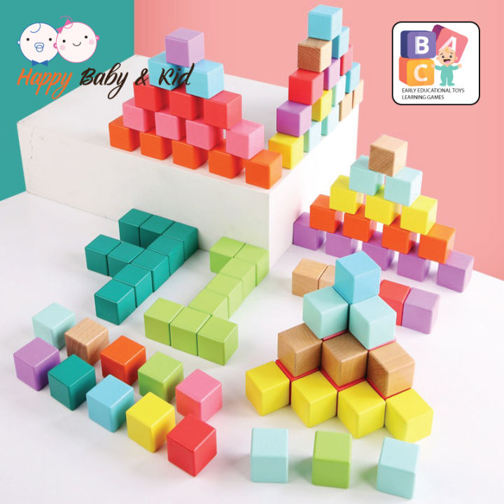 [HAPPY BABY&KID] Wooden Stacking Up Building Blocks Square Cubes Stack ...