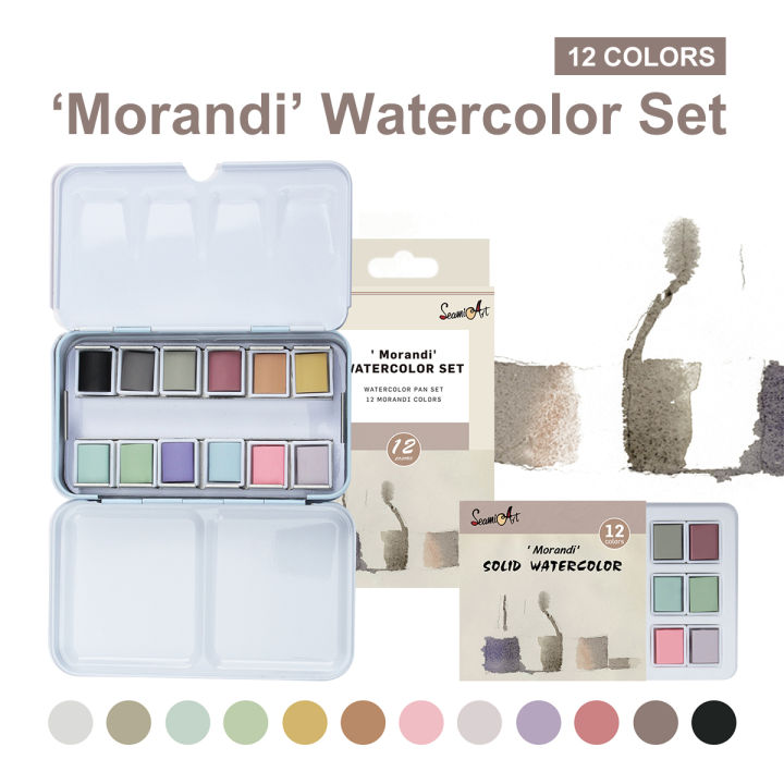 SeamiArt 12 colors Tin Box Solid Watercolor Morandi Color Water Color ...