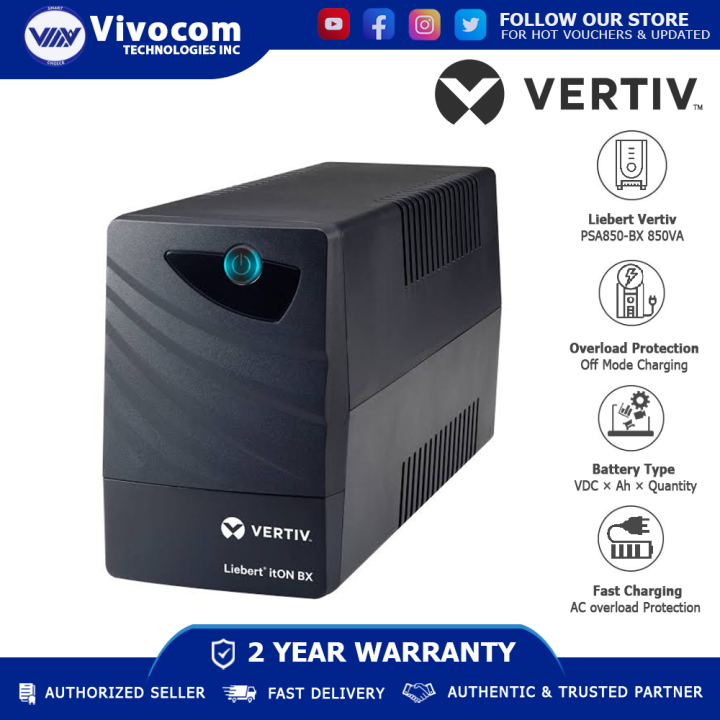 Liebert Vertiv PSA850-BX 850VA/480W UPS with Fast Charging, Provides AC overload Protection, Off ...