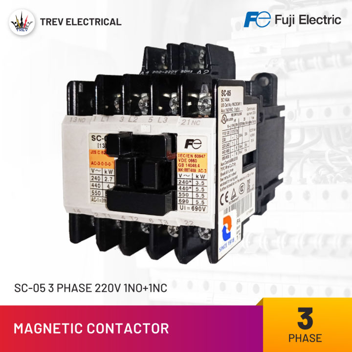 TREV Fuji Magnetic Contactor SC-05 20A 3Phase 4.7hp(3.5kw) 220volts [1no + 1nc] Auxilliary ...