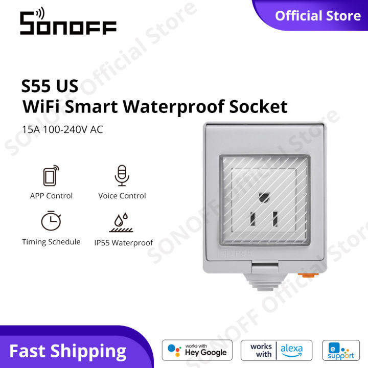 SONOFF S55 US Ổ cắm chống nước thông minh WiFi Ổ cắm tường thông minh ngoài trời Ổ cắm 15A loại ...