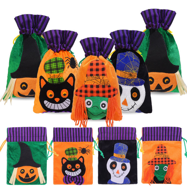 Halloween Storage Bags Velvet Fabric Drawstring Bag Cartoon Skeleton ...