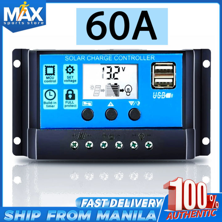 Solar Charge Controller 12V 24V PWM 30A with Adjustable LCD Display ...