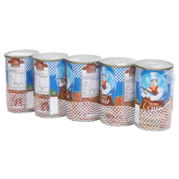 SUPER C CHEF ซูเปอร์ซีเชฟ ปลาแมคเคอเรลในซอสมะเขือเทศ ฝาดึง 155 กรัม X 5 ...
