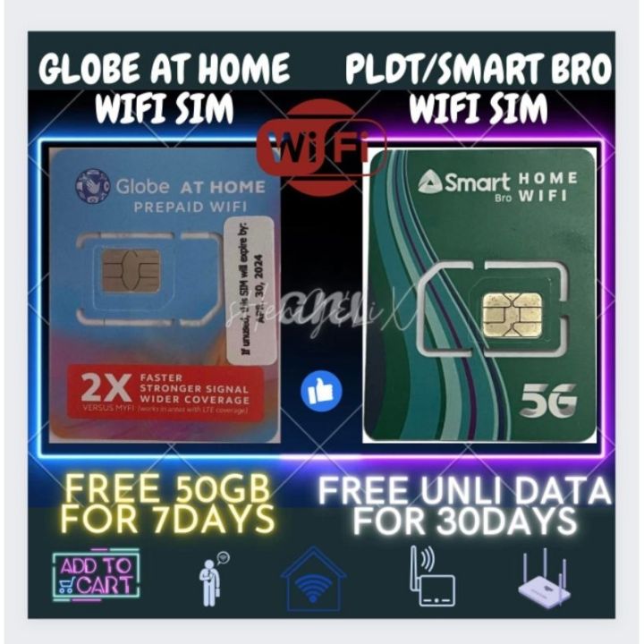 PLDT/SMARTBRO UNLI DATA OR GLOBE AT HOME PREPAID SIM | Lazada PH
