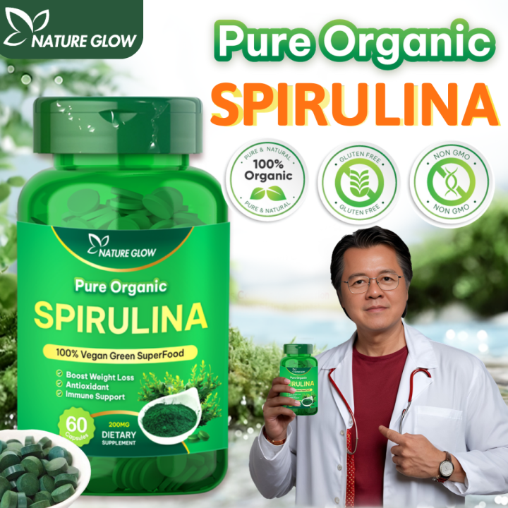 Pure Organic Spirulina Capsules Nature Glow Source Spirulina Tablets Healthy Nutrition ...