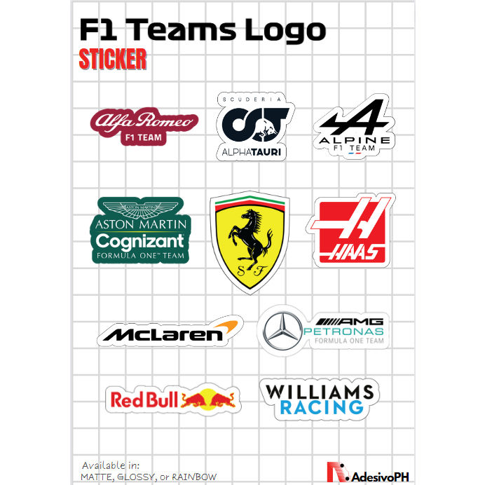 F1 Teams Logo Stickers - FORMULA 1 / MATTE / Waterproof / Scratchproof ...