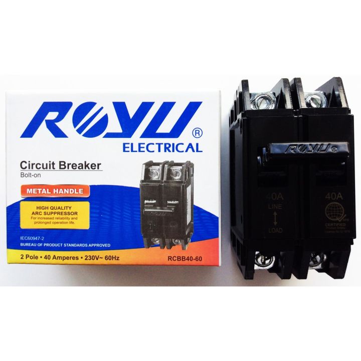Royu Circuit Breaker Bolt On with Metal Handle 15A, 20A, 30A, 40A, 60A ...