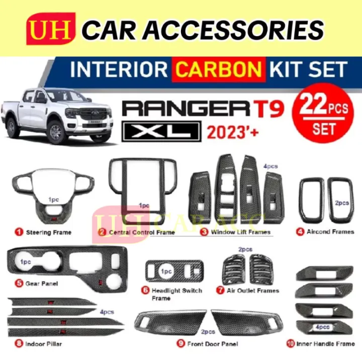 FORD RANGER XL T9 2023 CARBON FIBRE CAR INTERIOR 22PCS PANEL FRAME ...