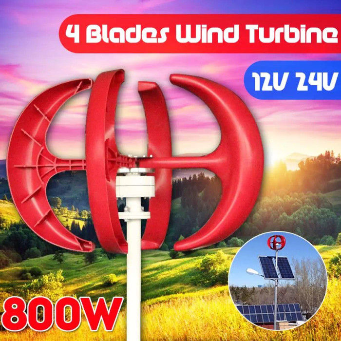 PLTB Generator Wind Turbine Vertical 800W Turbin Angin Charger 12V/24V ...