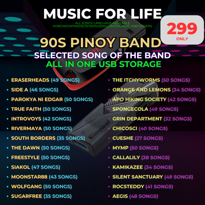 90S PINOY BAND MUSIC COLLECTION IN USB FLASHDRIVE / MEMORY CARD , MP3 ...