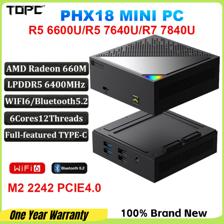 TOPC AMD R5 6600U/R5 7640U/R7 7840U Mini PC 4.5GHz PCIe 4.0 SSD DDR5 ...