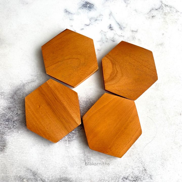 Hexagonal Wood Coaster / Coaster Kayu Segi Enam / Alas Gelas / Tatakan ...