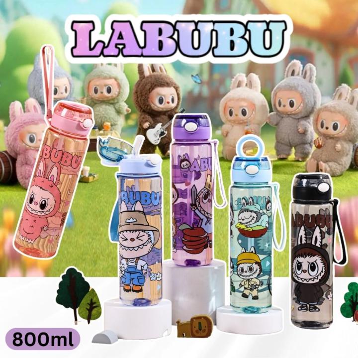 800ml Labubu Cartoon Designed Water Bottles with Straw and Handle ...