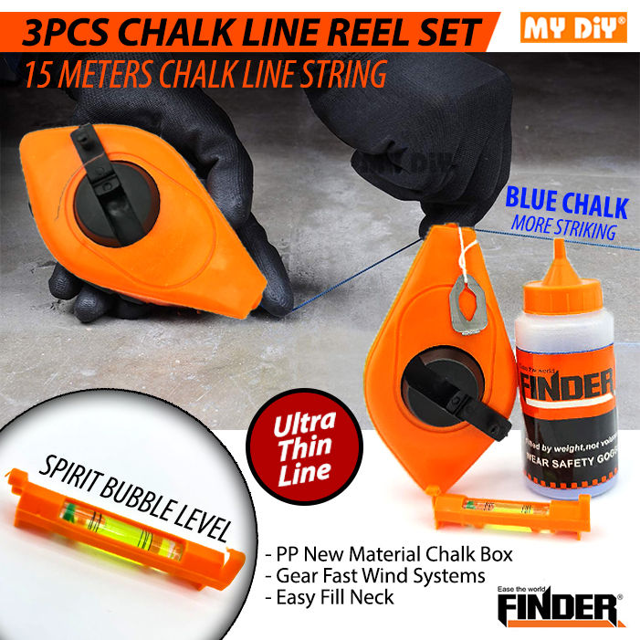 MYDIYHOMEDEPOT - FINDER CHALK LINE REEL SET CHALK LINE MARKER 15M CHALK ...