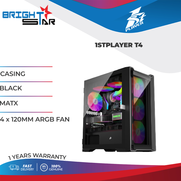 PC CASE / 1STPLAYER T4 / BLACK,WHITE / MATX / 4 x 120MM ARGB FAN / 1Y ...