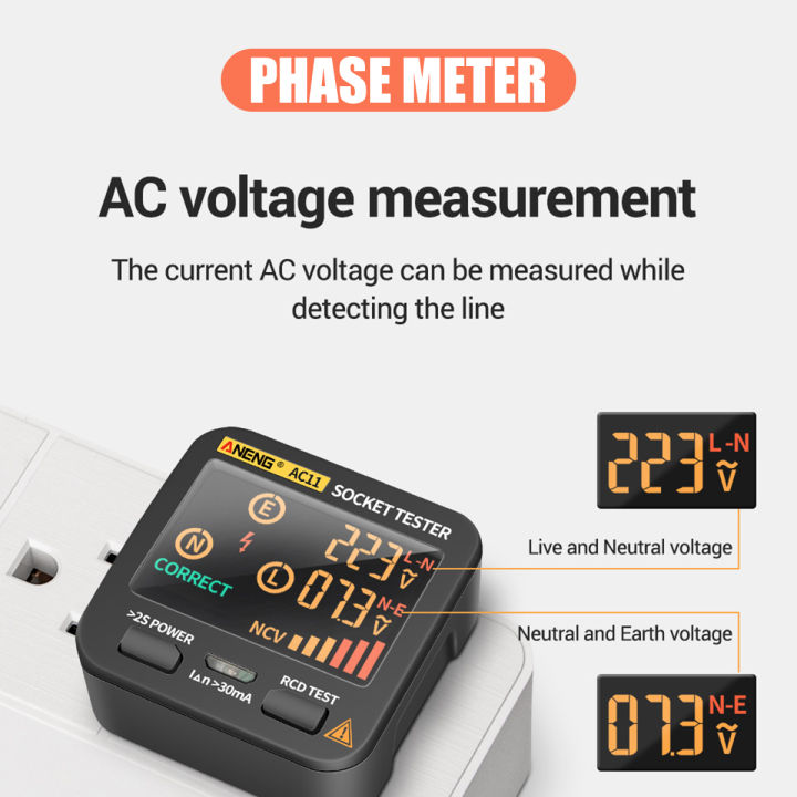 ANENG AC11 LED Screen Muti-function Socket Tester Phase Polarity Tester ...