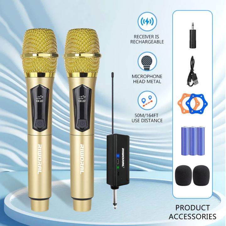 Wireless Microphone Dual Handheld Dynamic Mic Karaoke Microphone UHF ...
