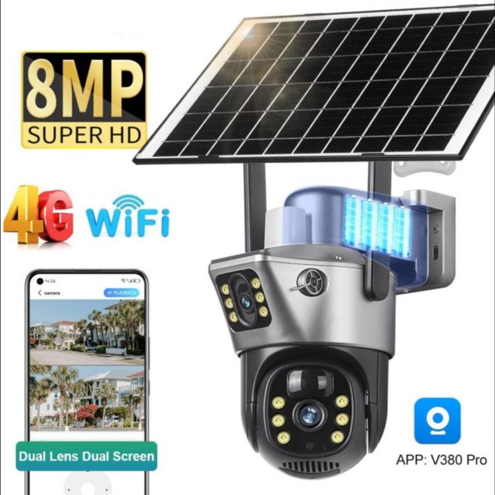 V380 8MP 4K Camera Dual Lens Solar CCTV Camera IP66 Outdoor Waterproof ...
