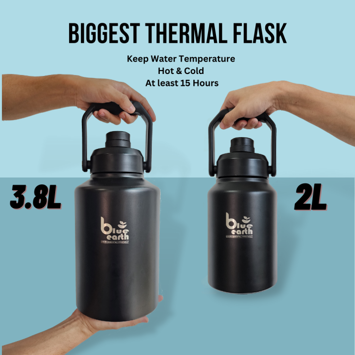 Blue Earth Super Big Capacity Double Wall Bottle 2L 3.8L Thermal Flask Keep Water Temperature ...