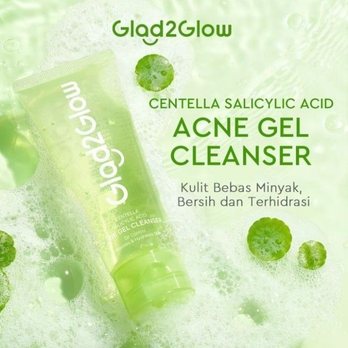 GLAD2GLOW ACNE GEL CLEANSER CENTELLA SALICYLIC ACID FACIAL WASH ...