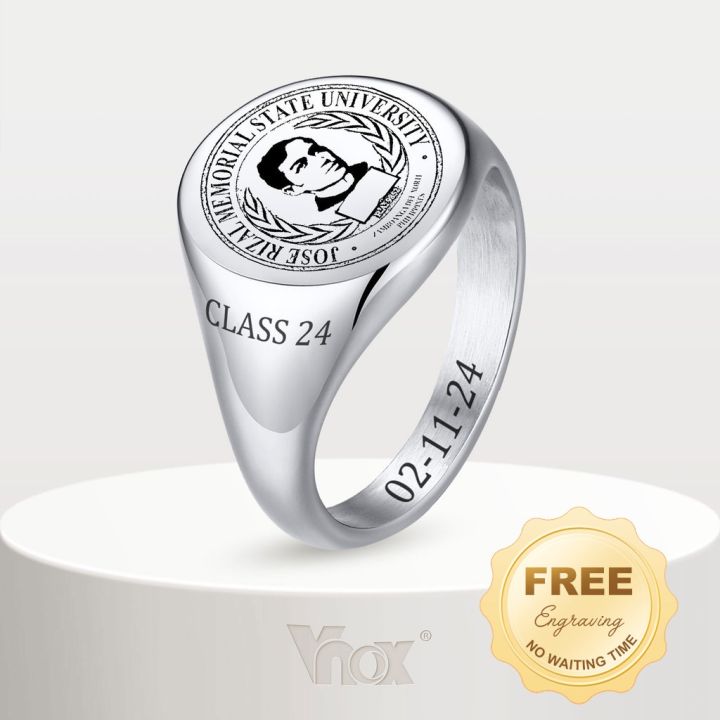 Vnox Customized 2/3/4 Sides College Ring,Laser Engraved Club School ...
