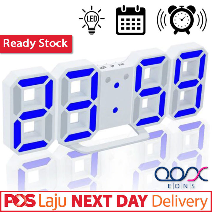 EONS 💖 3D LED Wall Clock Table Digital Alarm Clock Large Display Modern ...