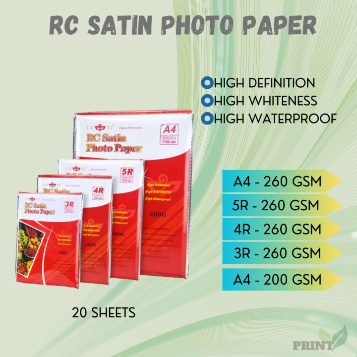Printleaf - CUYI RC Satin Photo Paper 260gsm A4/5R/4R/3R size Resin ...