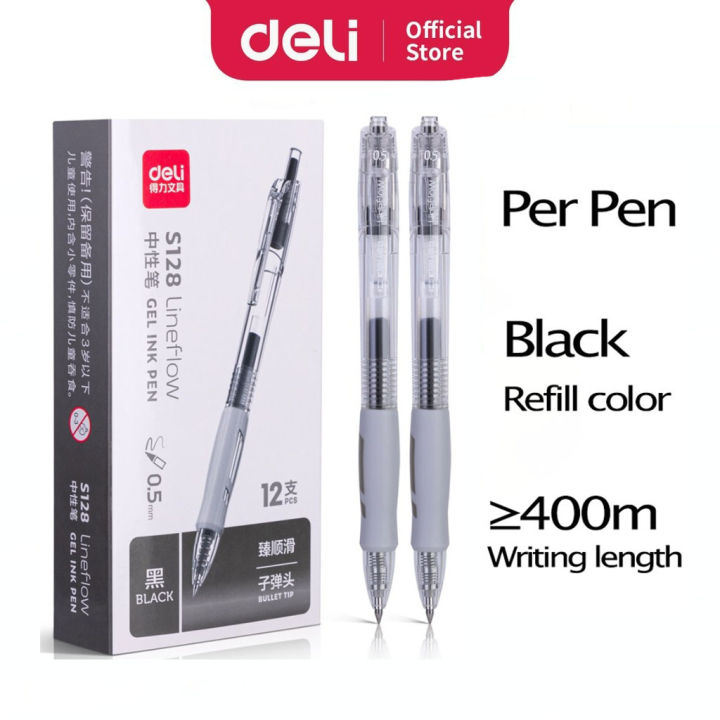 Deli Pen S128 Office Gel Ink Pen LineFlow Series Smooth Writing Black ...
