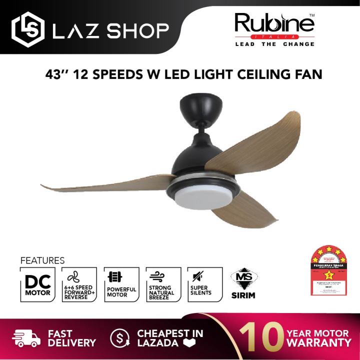 Rubine 43 Inch Gavia Dc Motor 12 Speed Turbo Ceiling Fan With Led Light ...