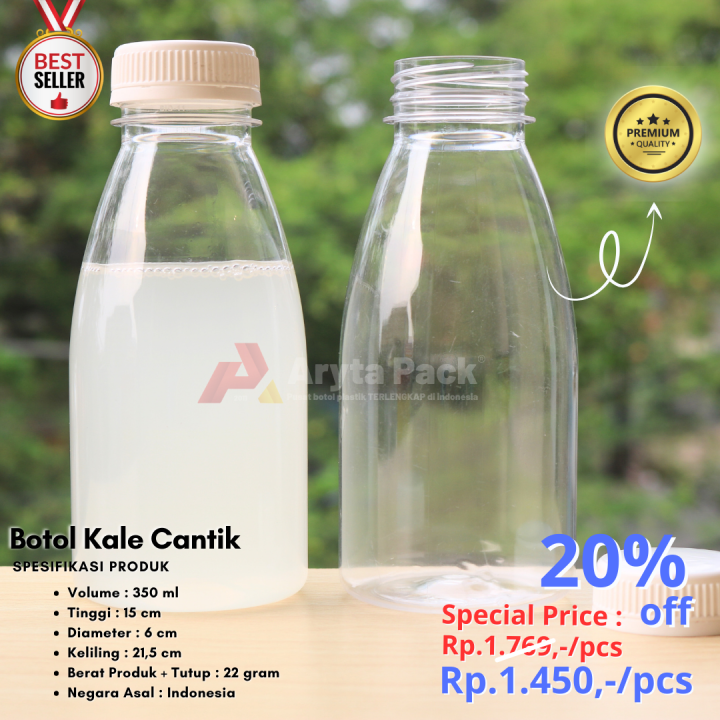 Botol plastik PET 350ml kale cantik minuman mineral jus susu kopi tutup ...