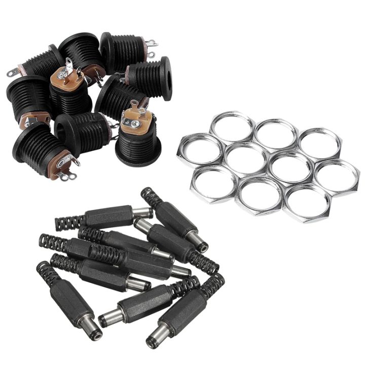 10 Pcs Panel Mount 2.1X5.5mm Power Jack DC Socket with 10Pcs 5.5X2.1mm ...