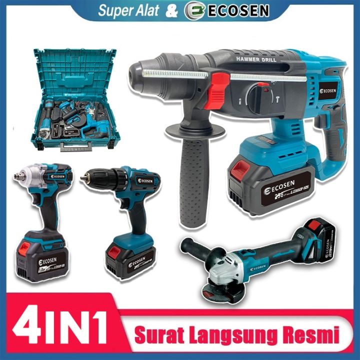 Super Alat 4 IN 1 Bor Listrik Cordless Hammer Drill Kotak Alat Portabel ...