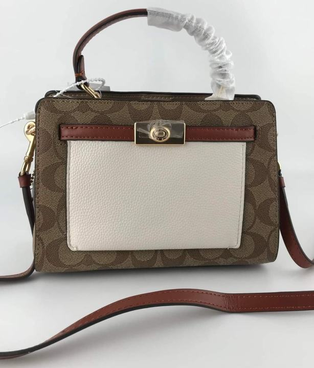 Coach Mini Lane Top Handle In Colorblock Signature Canvas Gold/Khaki ...