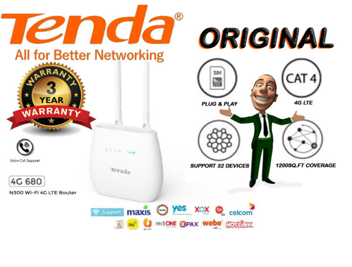 TENDA 4G680 V2.0 N300 4G LTE WiFi SIM Router, SUPPORT VOICE CALL ...