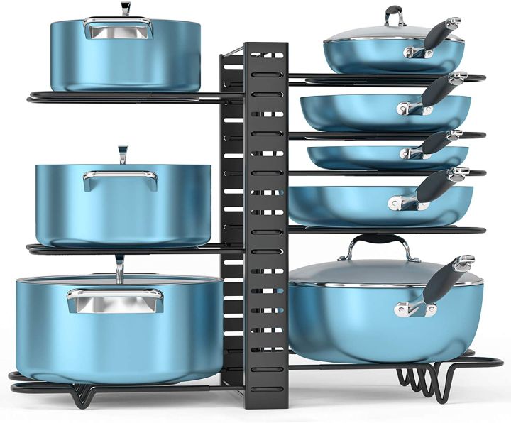 JH 8 Layers Shelf Organizer Pots and Pans Organizer Cookware Pot Rack ...