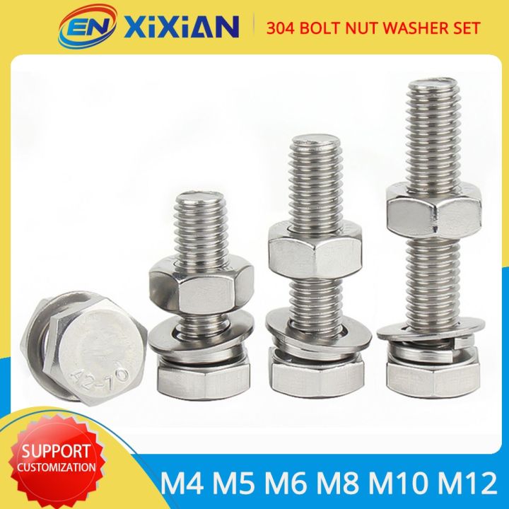 M4 M5 M6 M8 M10 M12 304 Stainless Steel External Hexagon Bolt Screw and Washer Nut Set Large ...