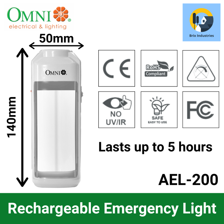 Omni Rechargeable Emergency Light AEL- 200 2 in 1 Torch and Emergency Light Handy and Portable ...