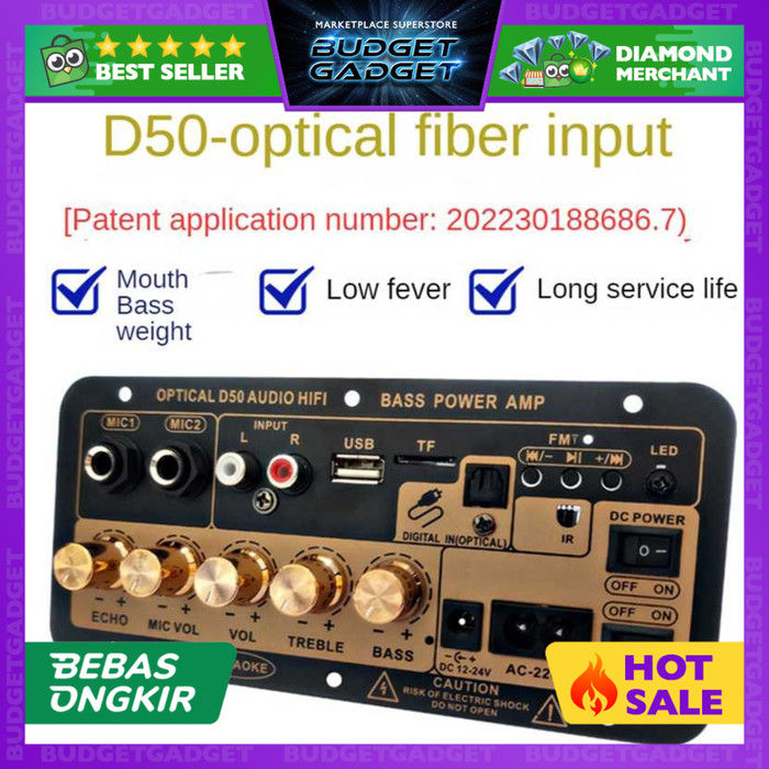 TAFFSTUDIO MODUL AMPLIFIER BOARD KARAOKE BLUETOOTH OPTICAL FIBER D50 ...