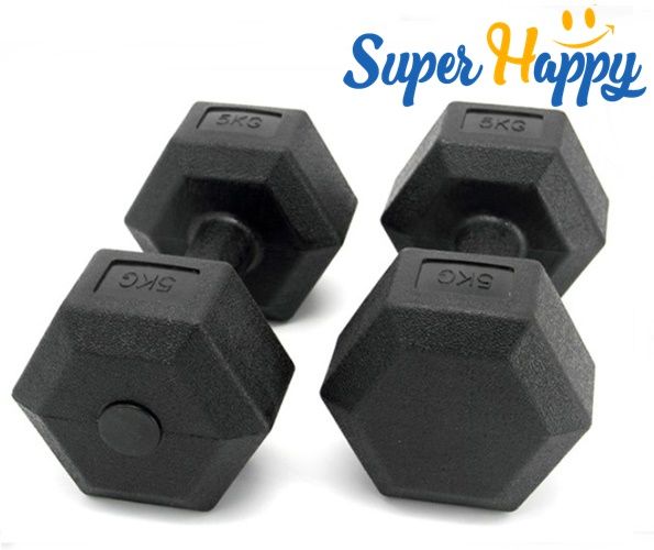 🔥PVC Hex Dumbbell 5KG x2 ดัมเบล 5กก.แพ็คคู่ ดัมเบลหกเหลี่ยม ดัมเบลยาง สีดำ (1 คู่)💯 | Lazada.co.th