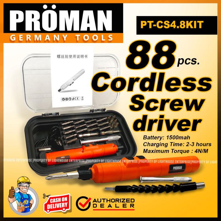 PROMAN Germany 4Nm 4.8V DC Cordless Screwdriver (PT-CS4.8KIT ...
