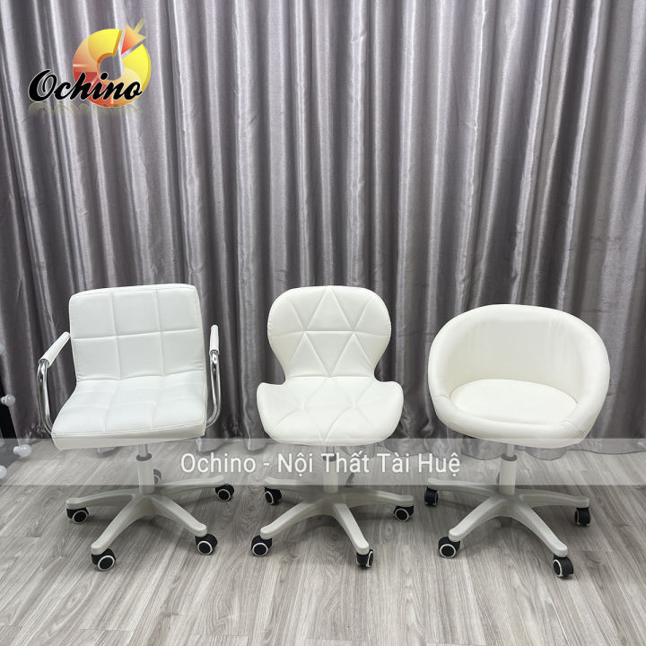 Freeship Ghế Spa Ghế Xoay Văn Phòng Bọc Da Cao Cấp Có Tựa Lưng Màu Trắng Nâng Hạ Và Xoay 360