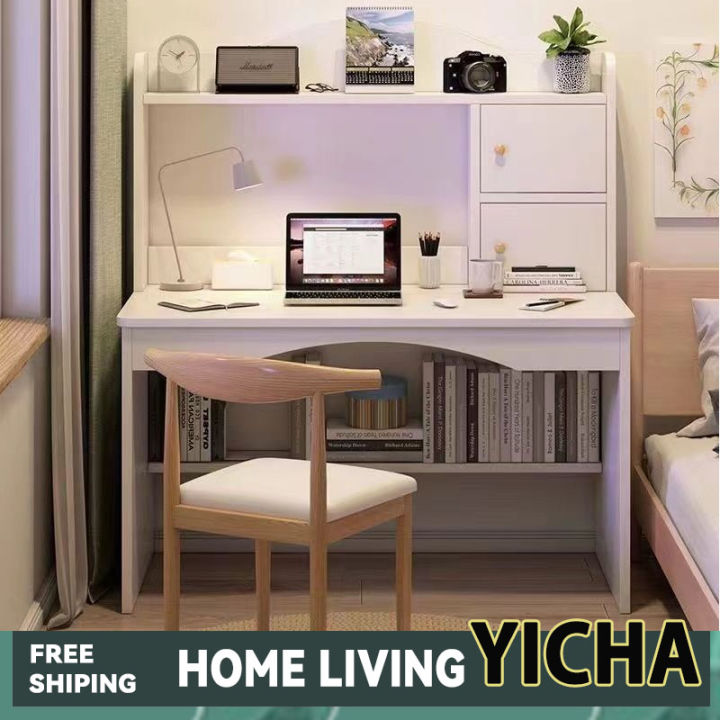 Study Table With Shelves Bookshelf Kids Computer Desk With Drawer Solid ...