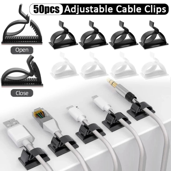 50PCS Multipurpose Adjustable Self Adhesive Cable Management Clips Cable Organizers Sticky Wire ...