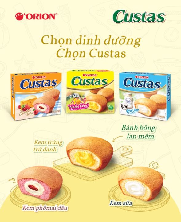 Bánh Custas Orion Mix 3 Vị Kem Đặc Biệt (Trứng + Sữa + Phô Mai Dâu) 12 ...