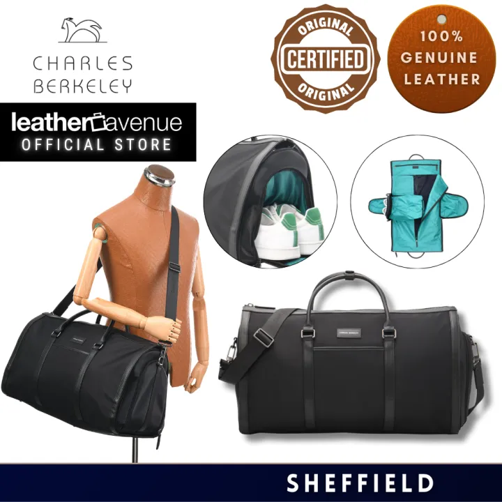 Charles Berkeley SHEFFIELD Genuine Leather Mix Nylon Duffle Bag ...