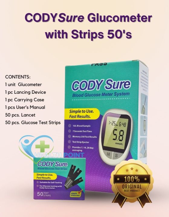 CODY Sure Glucometer + Glucose Strips 50's (1 Set ) | Lazada PH